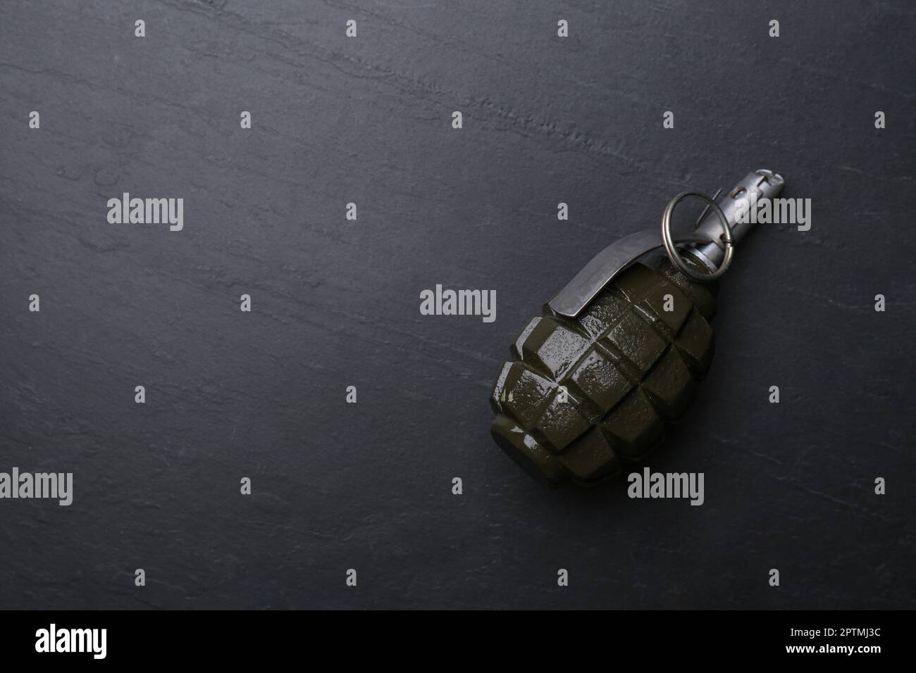 Hand grenade on black background, top view. Space for text Stock Photo ...