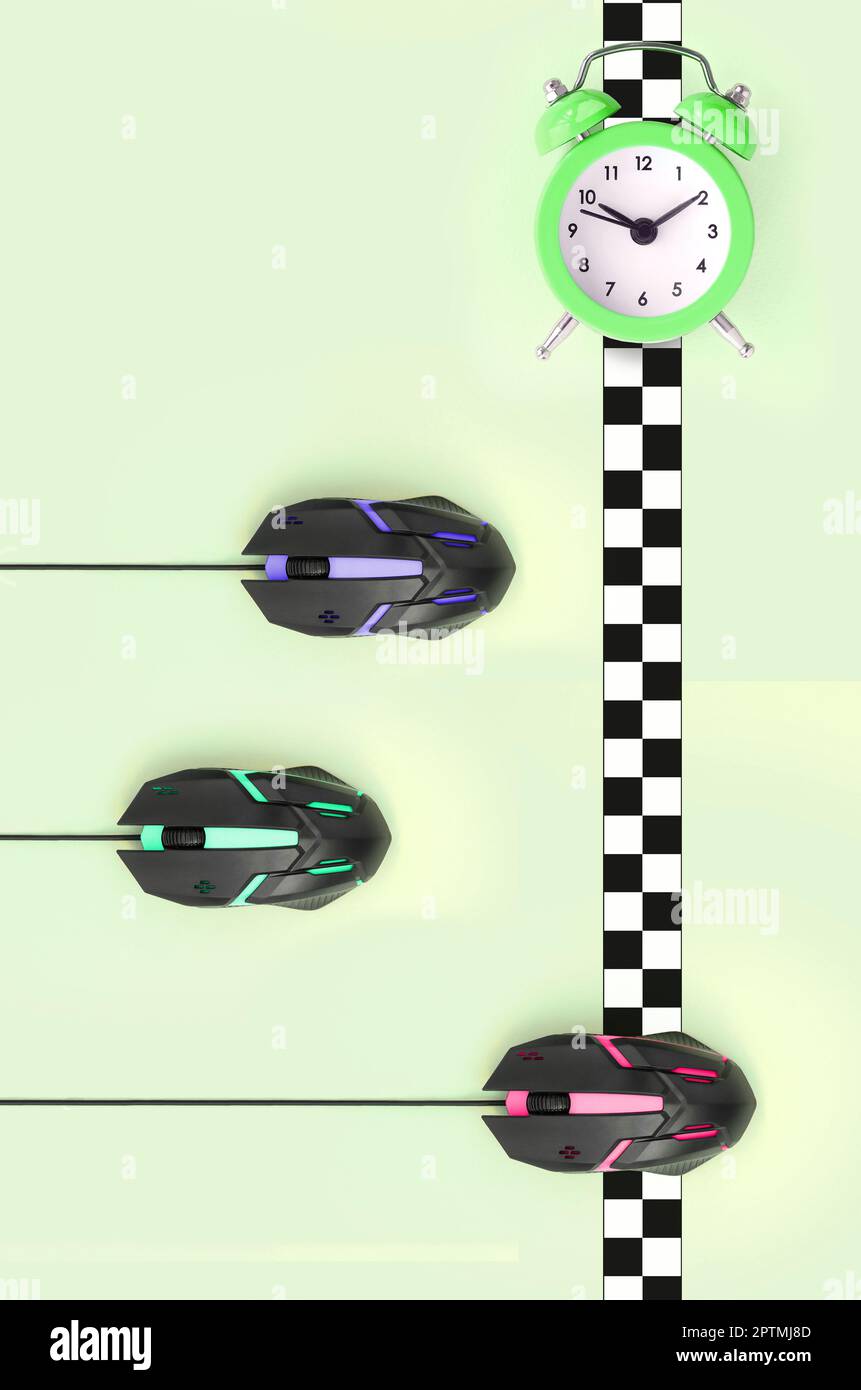 Metaphor of a sports race among computer mouses approaching the ...