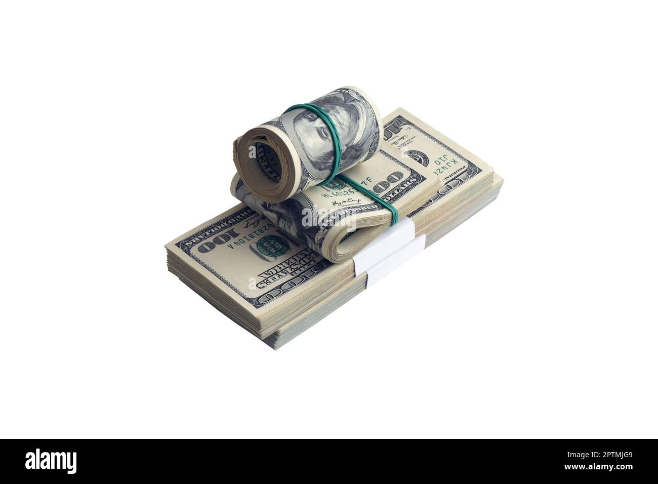 Bundle of US dollar bills isolated on white. Pack of american money ...