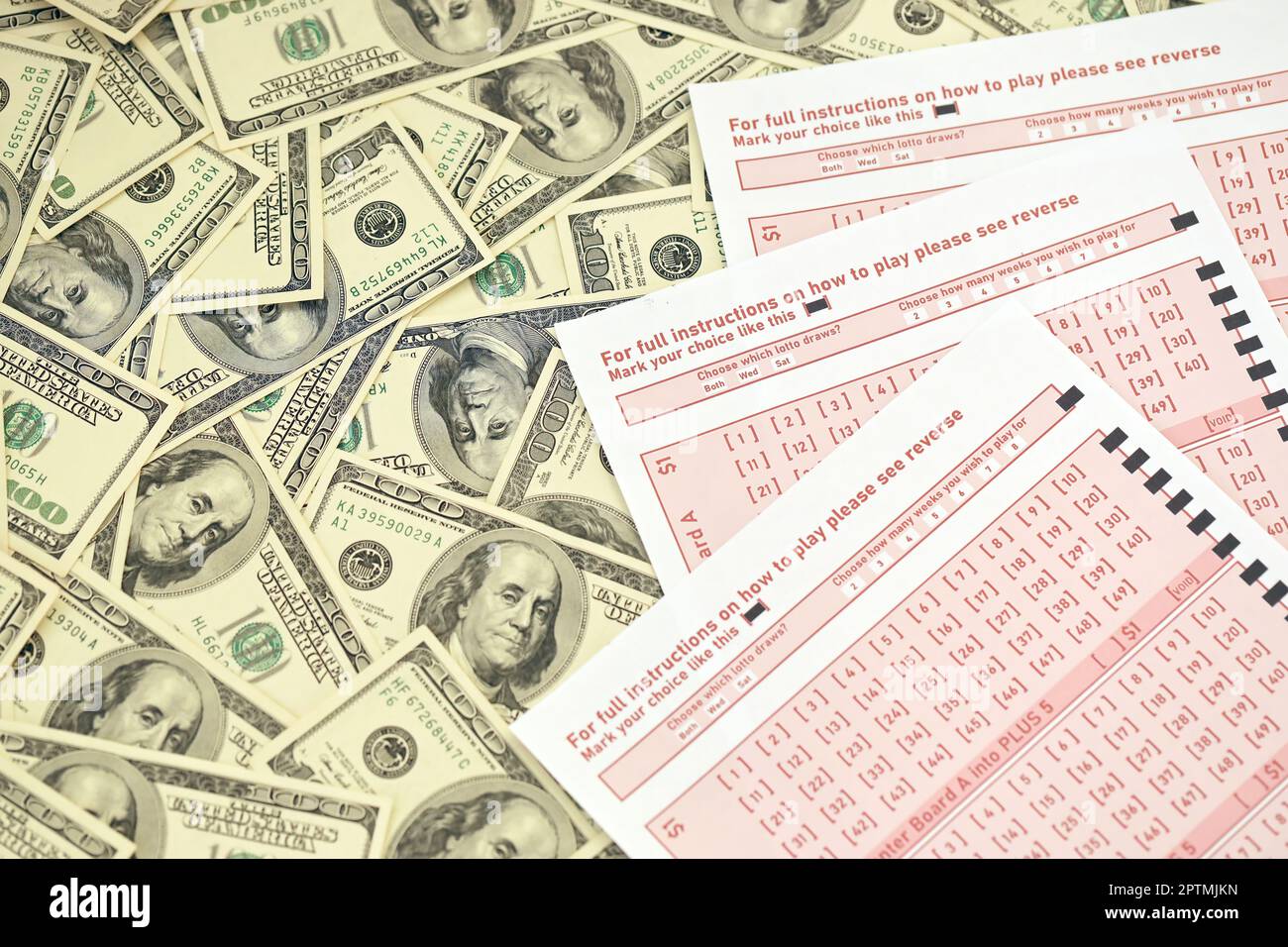 Pink gambling sheets with numbers for marking on big amount of hundred ...