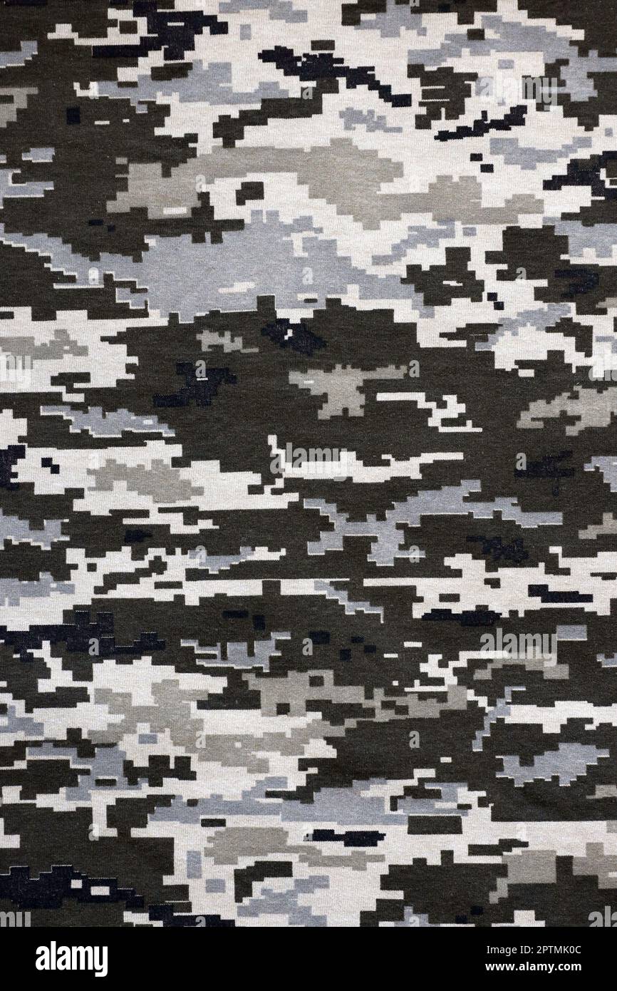Fabric with texture of Ukrainian military pixeled camouflage. Cloth ...