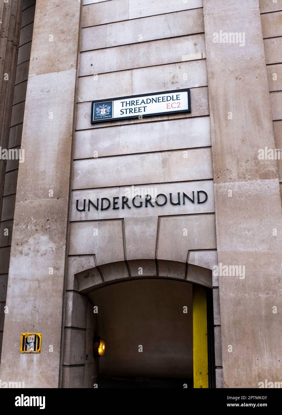 Entrance to Bank underground tube station at Bank of England in ...
