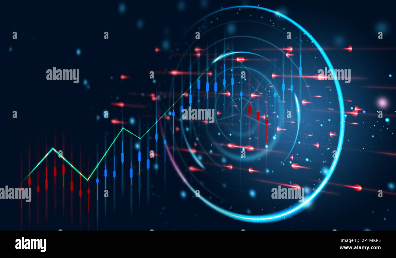 Neon glowing circles and a graph with growing indicators. Highly ...