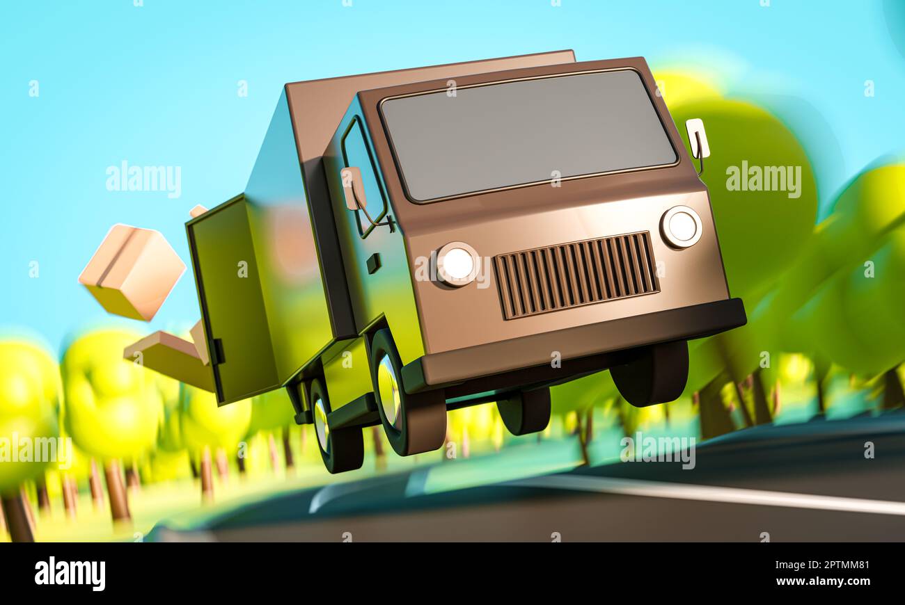 The courier car is rushing to deliver the packages on time - abstract ...