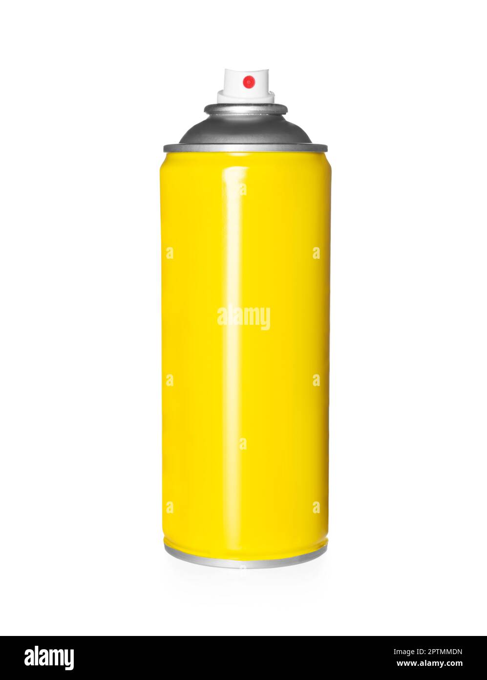 Yellow can of spray paint on white background Stock Photo - Alamy