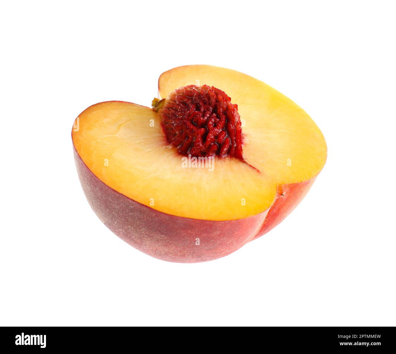 Half of ripe peach isolated on white Stock Photo - Alamy