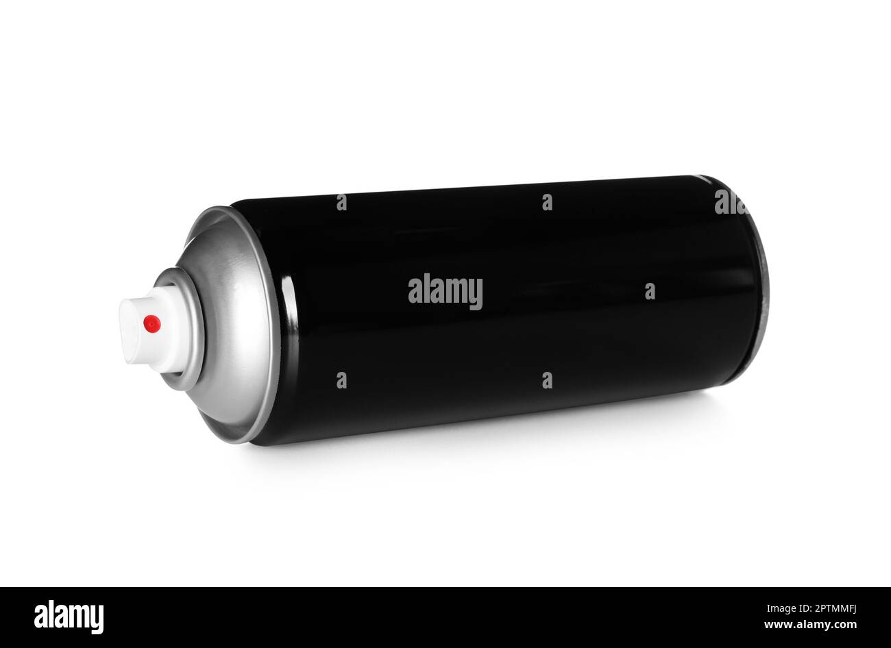 Black can of spray paints on white background Stock Photo - Alamy