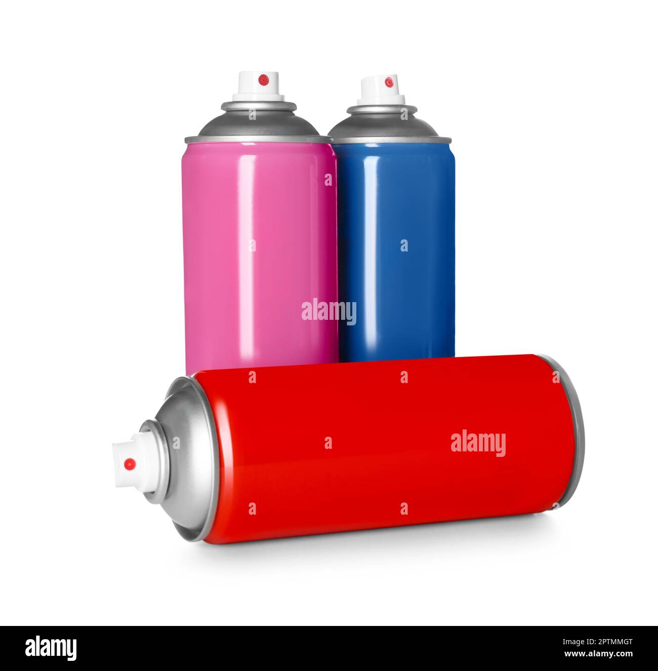 Colorful cans of spray paints on white background Stock Photo - Alamy