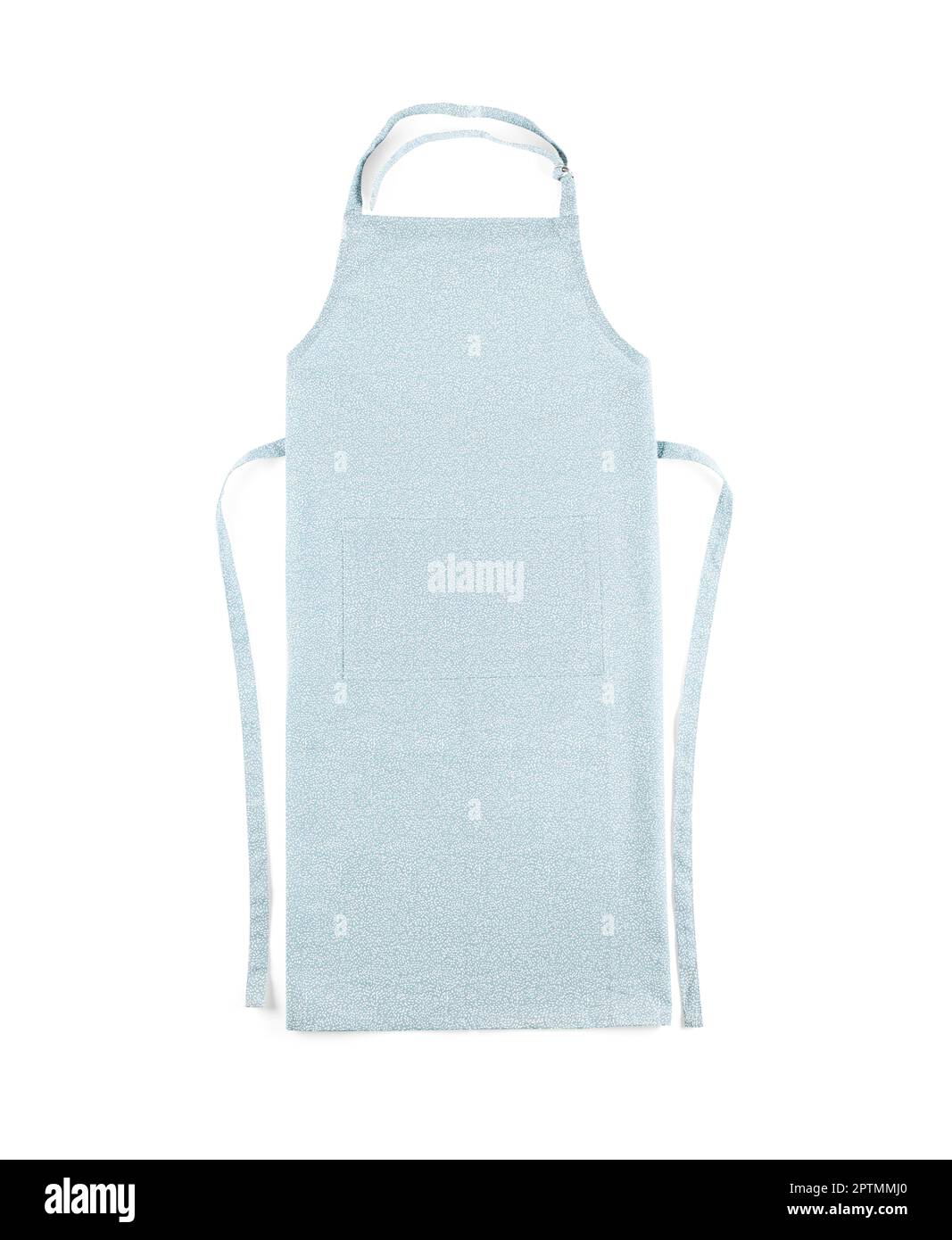 Light blue apron with pattern isolated on white, top view Stock Photo ...