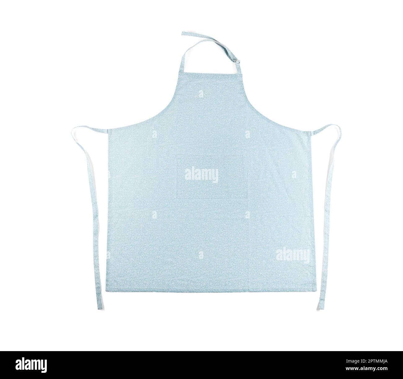 Light blue apron with pattern isolated on white, top view Stock Photo ...