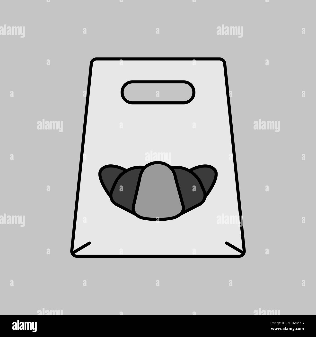 Fast food delivery take away paper bag vector grayscale icon. Croissant ...