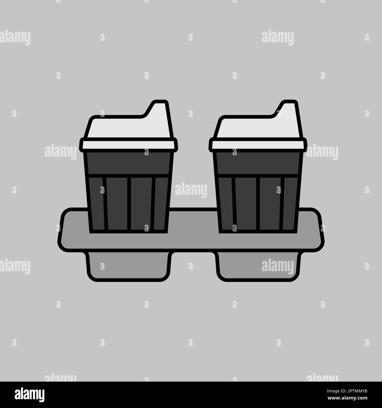 Two glasses of coffee in the stand vector grayscale icon. Delivery sign ...