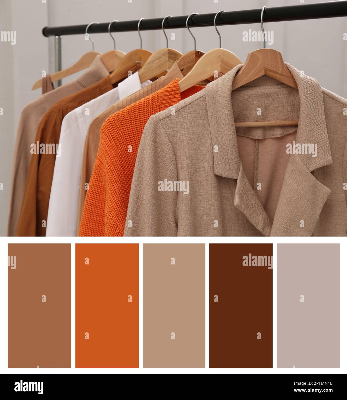 Color palette appropriate to photo of stylish women's clothes on rack ...