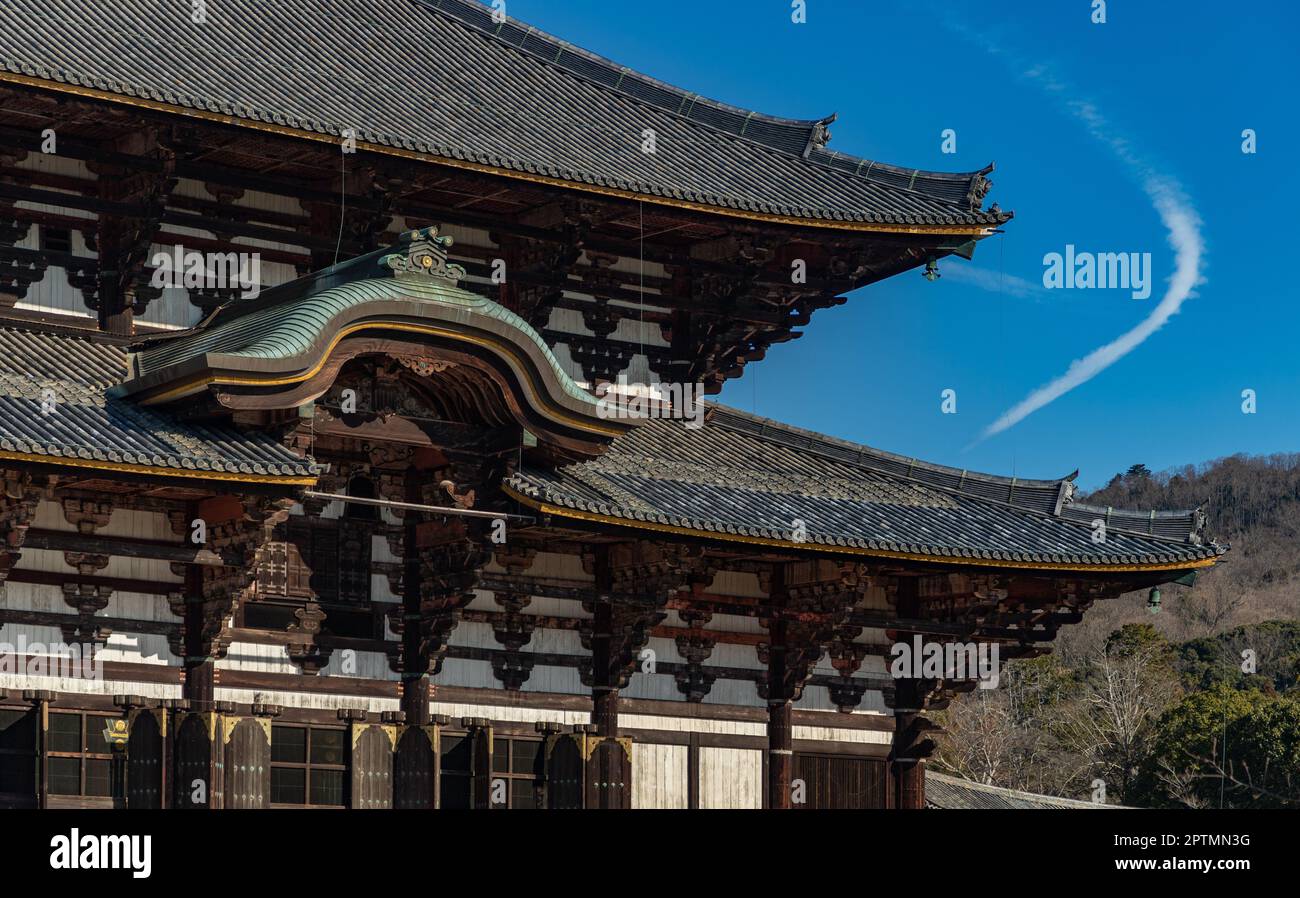 A close-up picture of the architecture details of the Great Buddha Hall ...