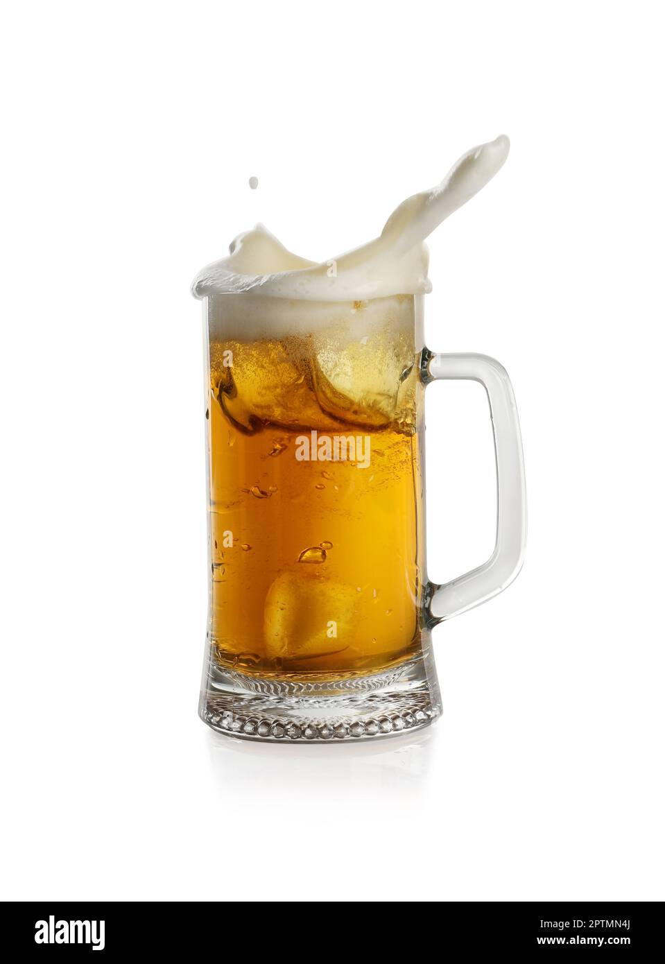 Beer splashing out of glass on white background Stock Photo - Alamy
