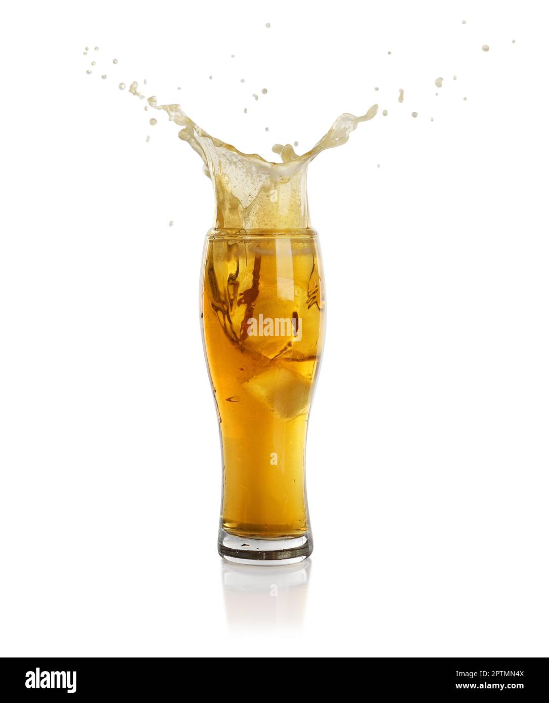 Beer splashing out of glass on white background Stock Photo - Alamy