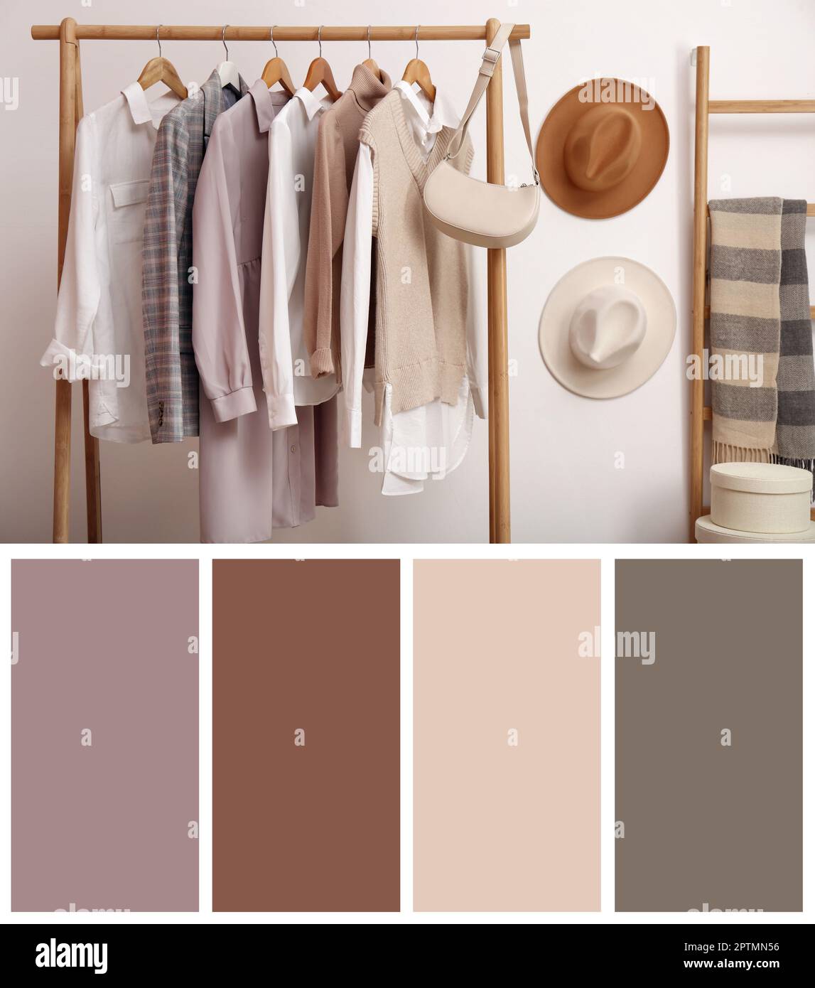 Color palette appropriate to photo of stylish women's clothes on rack ...