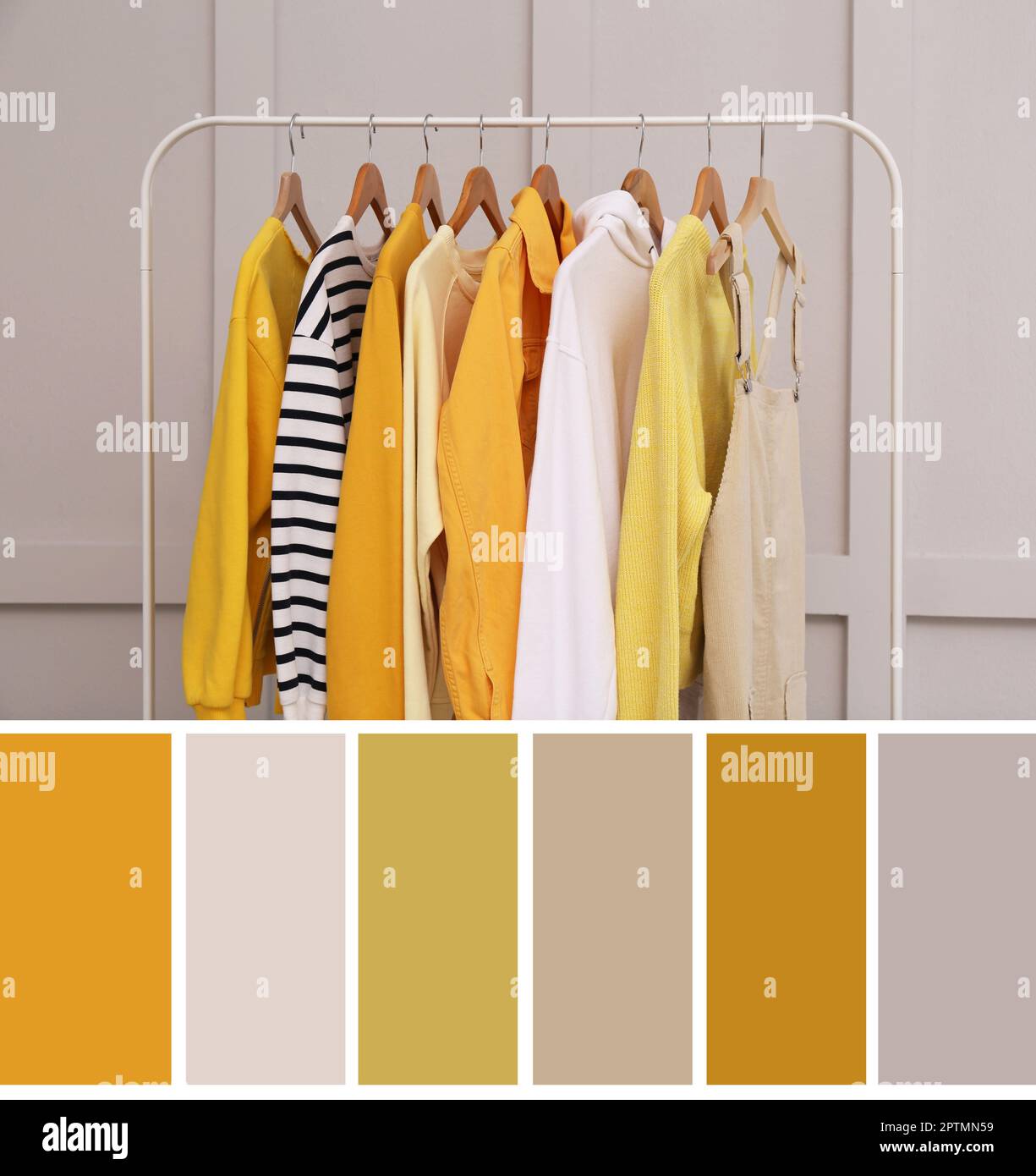 Color palette appropriate to photo of stylish women's clothes on rack ...