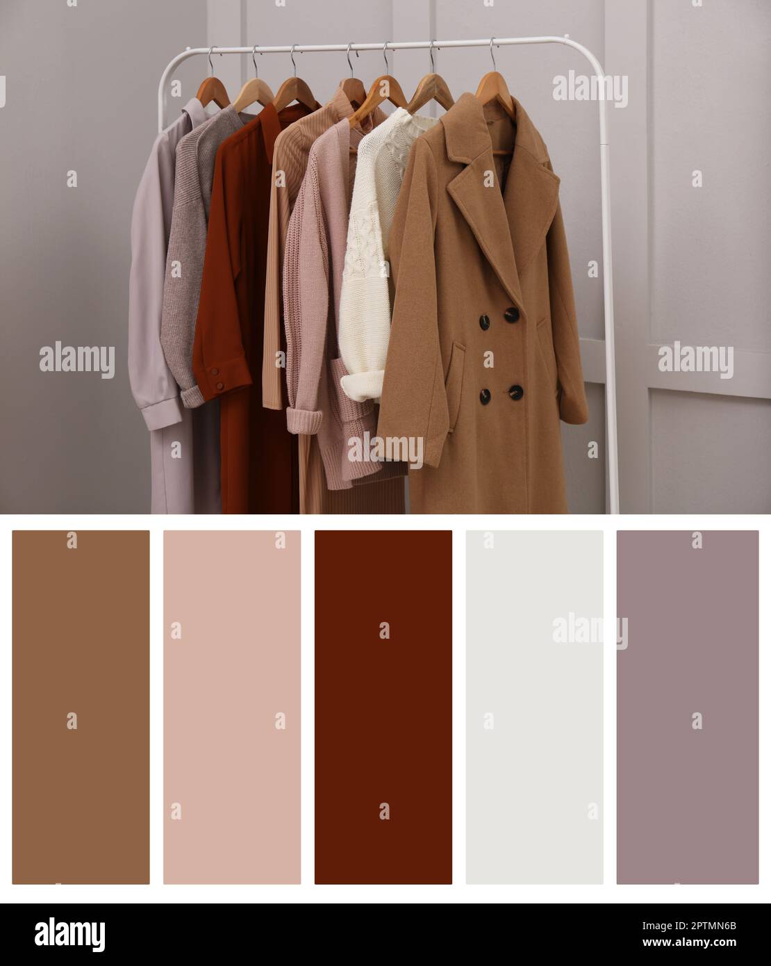 Color palette appropriate to photo of stylish women's clothes on rack ...