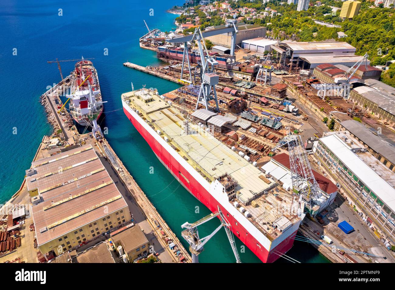 Aerial view of shipyard docks in Rijeka, Kvarner bay of Croatia Stock ...