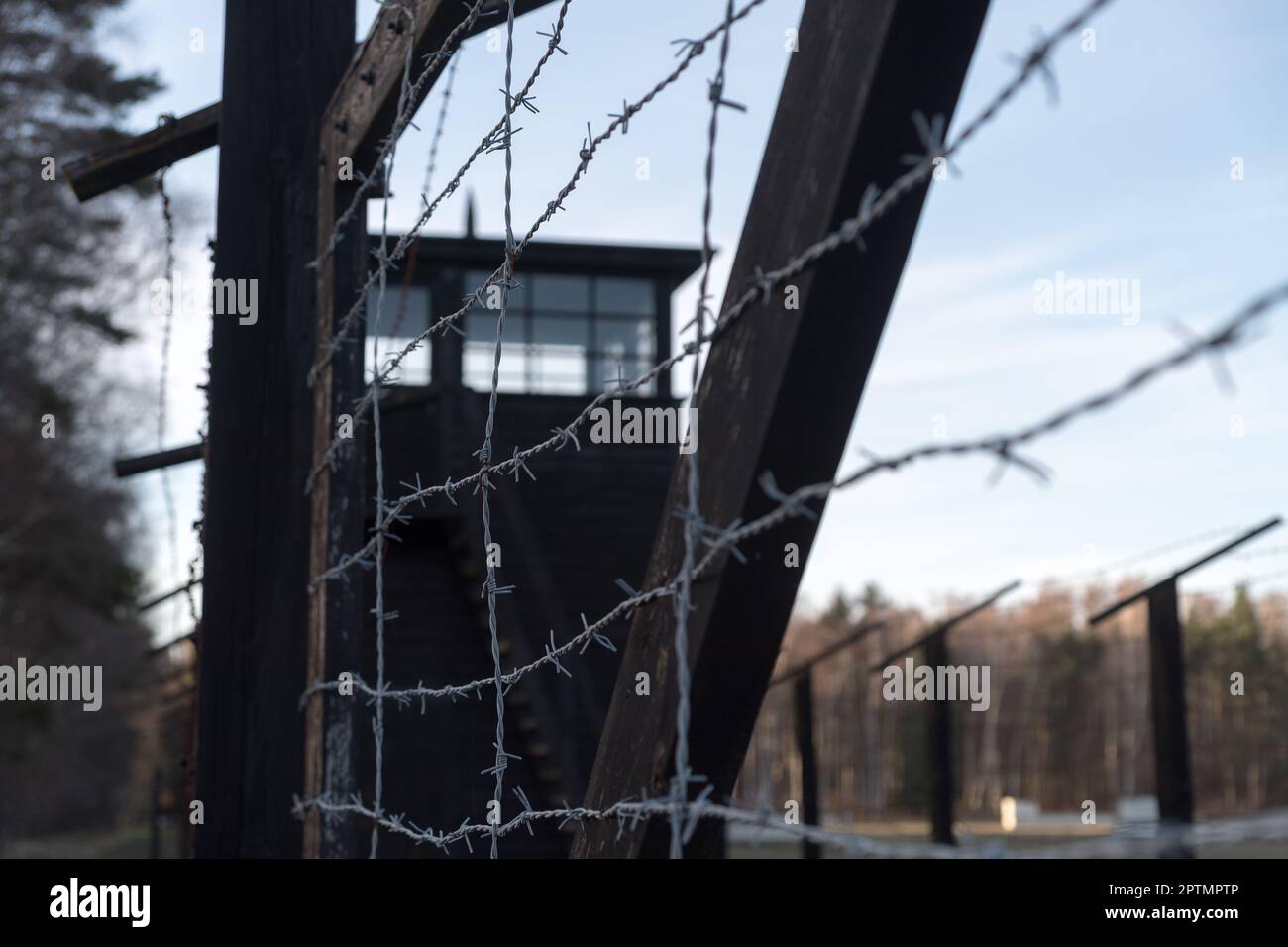 Wooden guard tower in Museum of Stutthof in Sztutowo, Poland. About ...