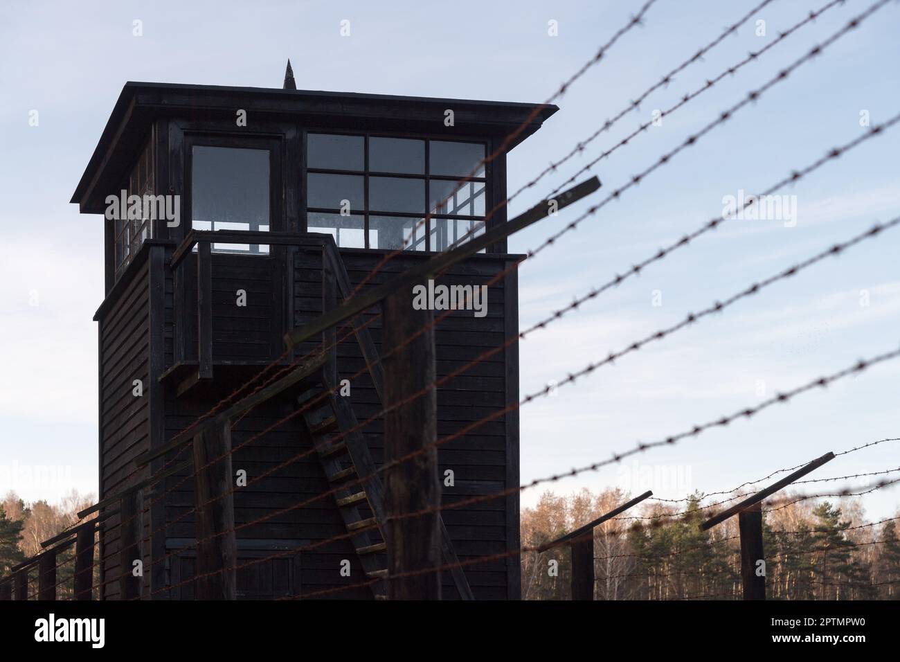 Wooden guard tower in Museum of Stutthof in Sztutowo, Poland. About ...