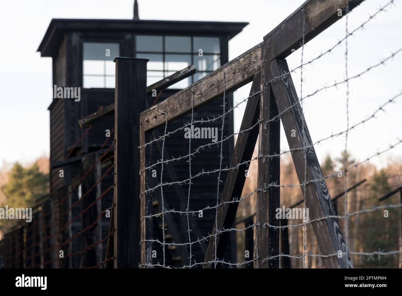 Wooden guard tower in Museum of Stutthof in Sztutowo, Poland. About ...