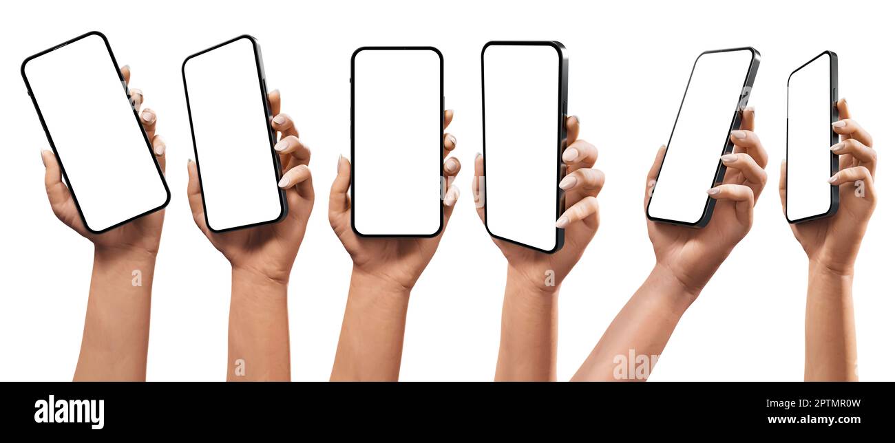 A set of female hands with a smartphone featuring a frameless screen. 6 ...