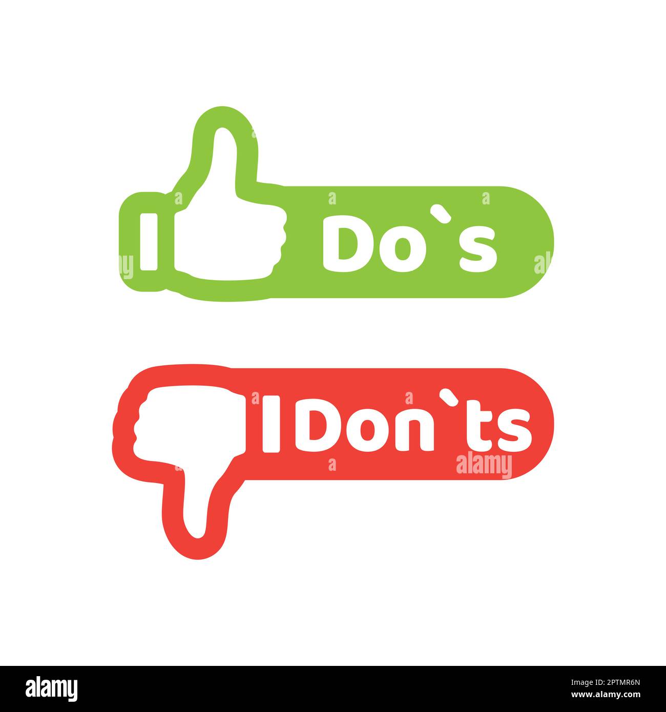 Do`s and Don`ts colorful vector button set. Thumb up and down green and ...