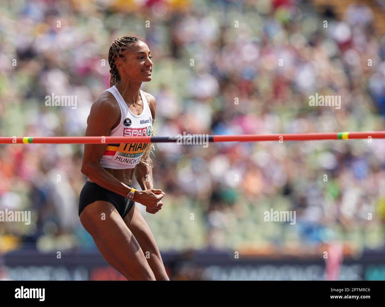 Nafissatou Thiam participating in the high jump of the European ...