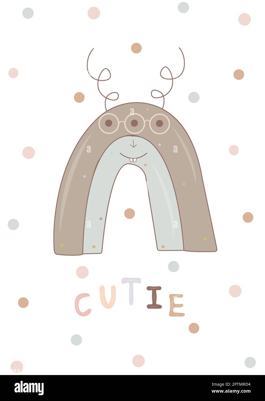 Graphic happy rainbow card template, cute kids illustration Stock Photo ...