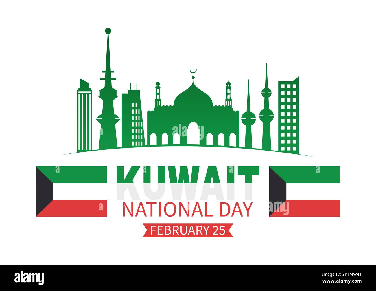 National Kuwait Day on February 25th with Waving Flag and Independence ...