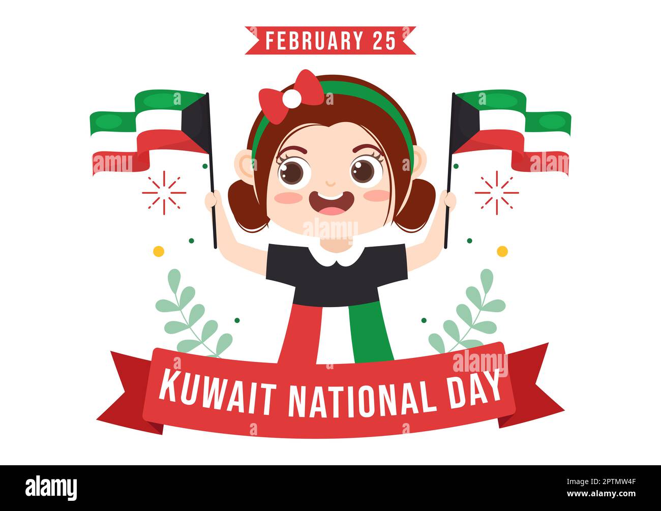 National Kuwait Day on February 25th with Kids Waving a Flag and ...