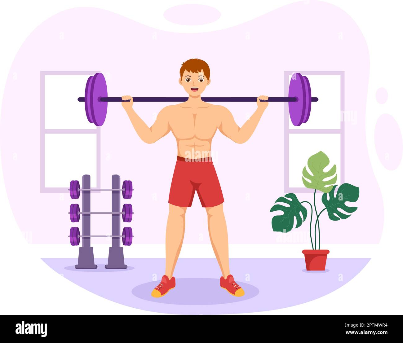 Weightlifting Sport Illustration with Athlete Lifts a Heavy Barbell ...