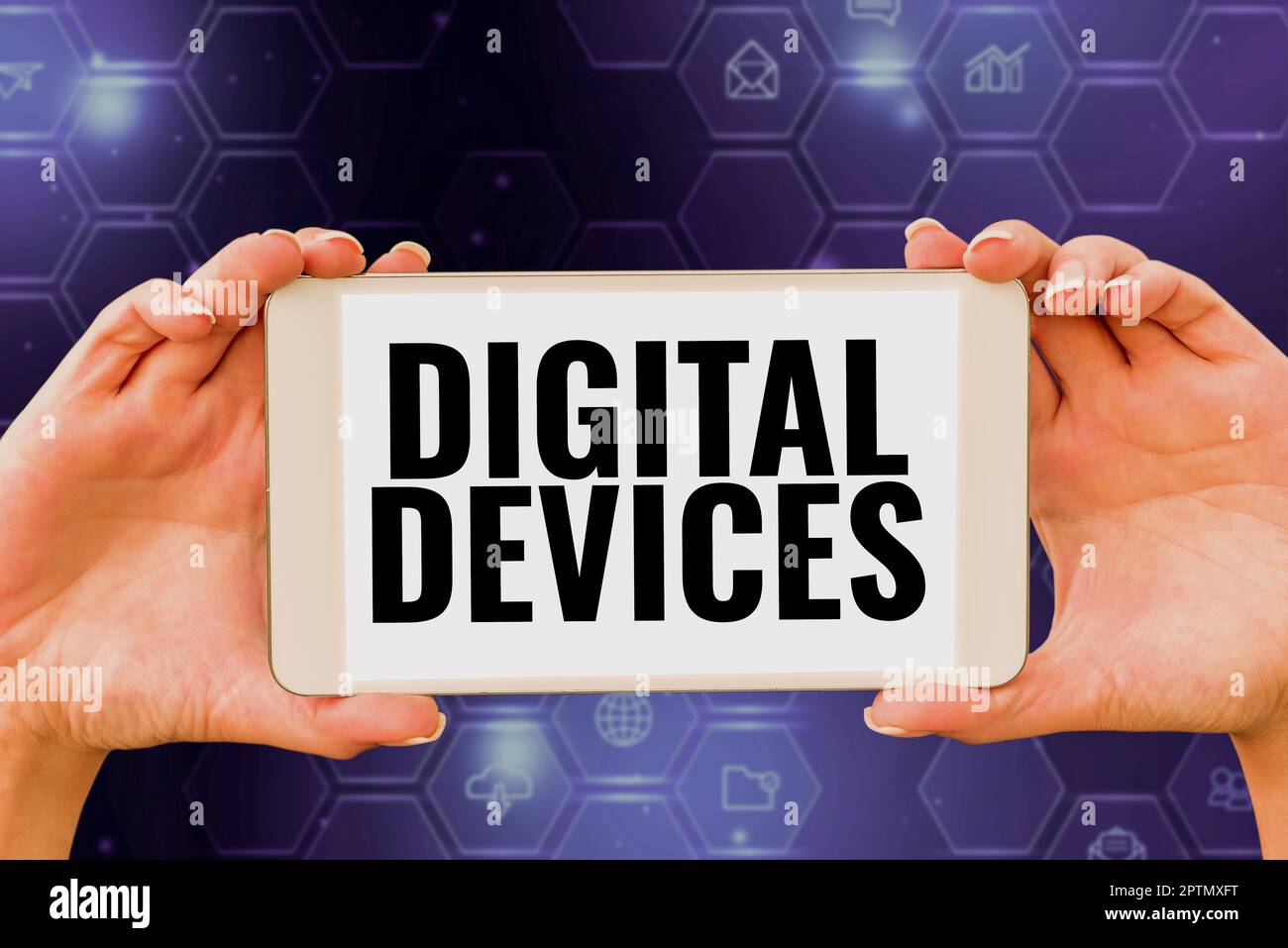 Text caption presenting Digital Devices, Business showcase physical ...