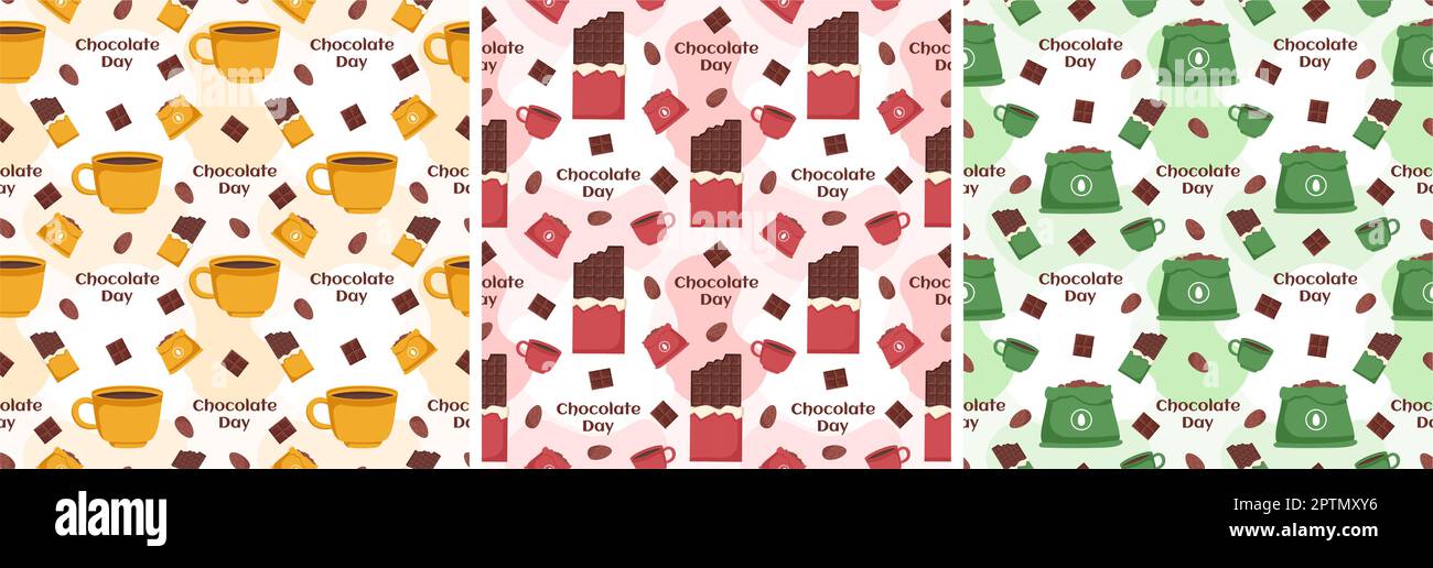 Set of Chocolate Seamless Pattern Design with Choco Decoration in ...