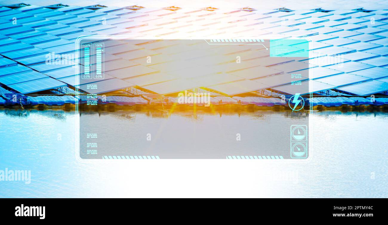 Blank screen HUD interface of solar panels against sunlight on ...