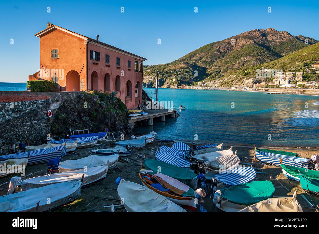 View of the gulf of Levanto in the Italian Riviera, near Cinque Terre ...