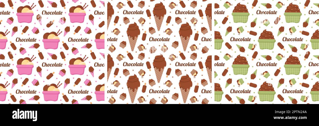 Set of Chocolate Seamless Pattern Design with Choco Decoration in ...