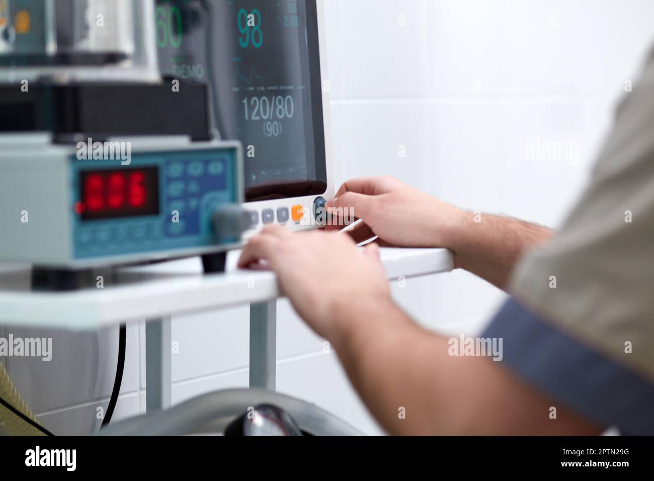 Patient monitor, measuring the patient's vital signs. Help of ...