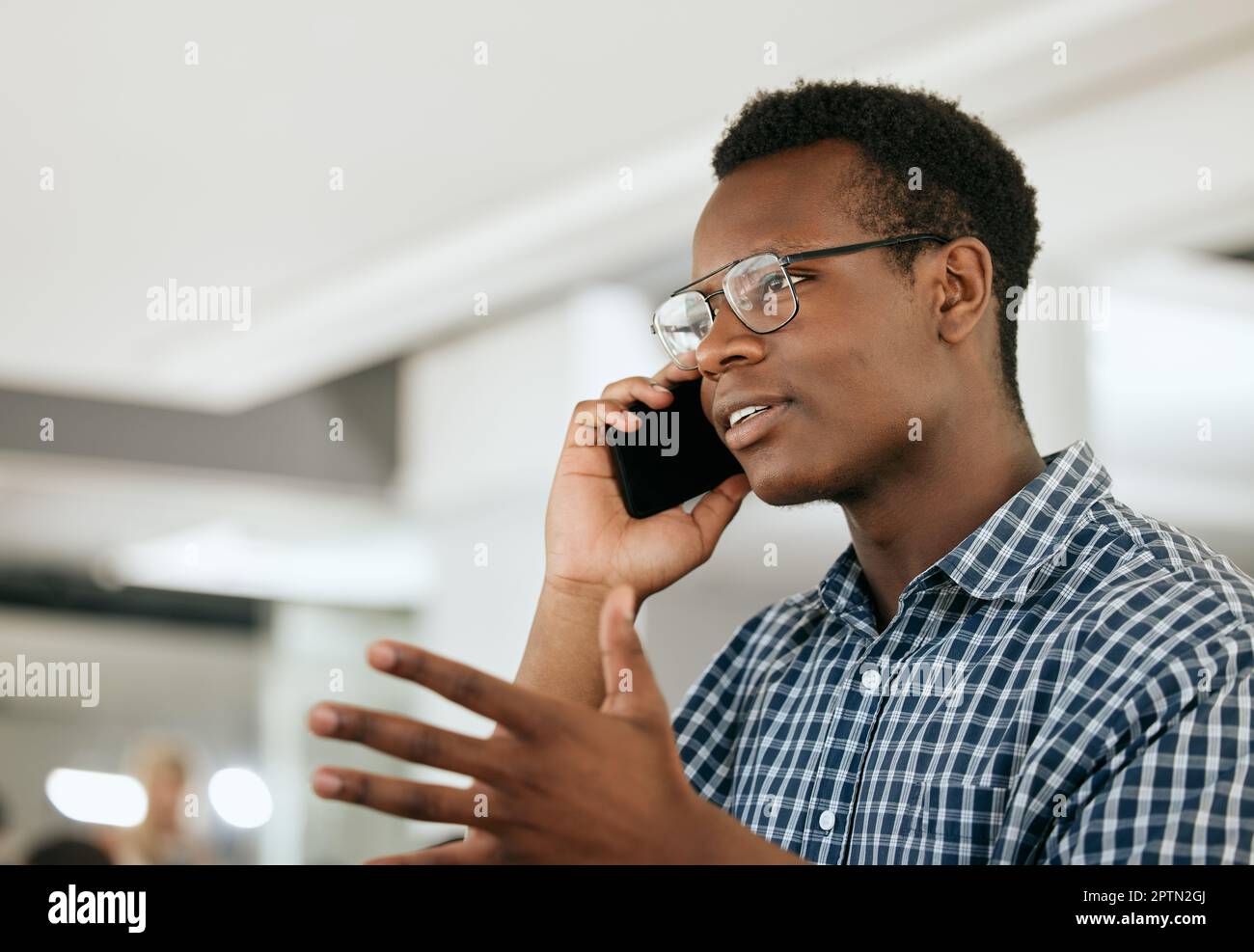 Business black man, phone call and communication for startup networking ...