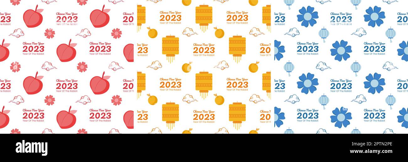 Set of Chinese Lunar New Year 2023 Days Seamless Pattern Decoration ...