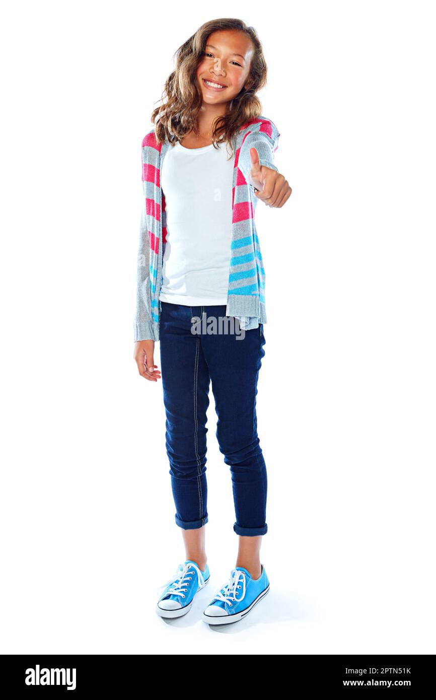 Lets all agree that kids are awesome. Studio shot of a young girl ...