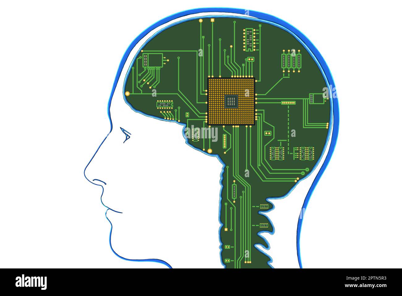 Concept 3d illustration of electronic chip in form of human brain in ...