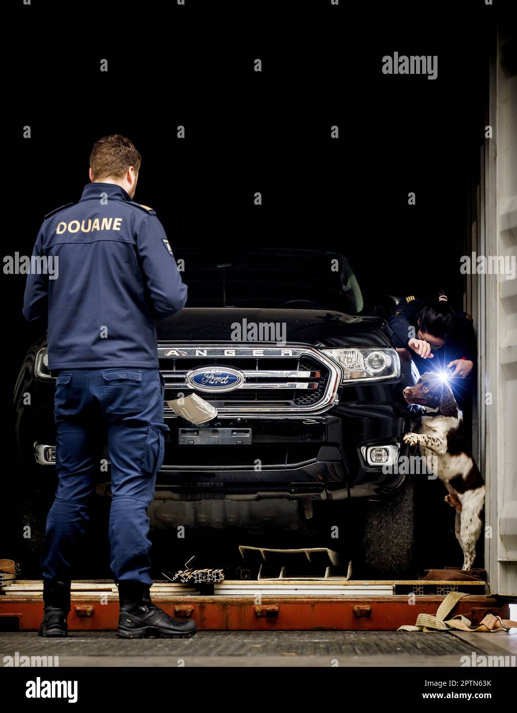 ROTTERDAM - Customs officers from Customs Rotterdam Port with a sniffer ...