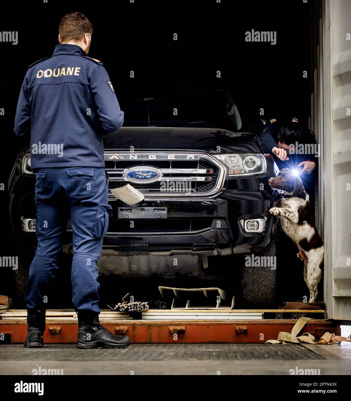ROTTERDAM - Customs officers from Customs Rotterdam Port with a sniffer ...