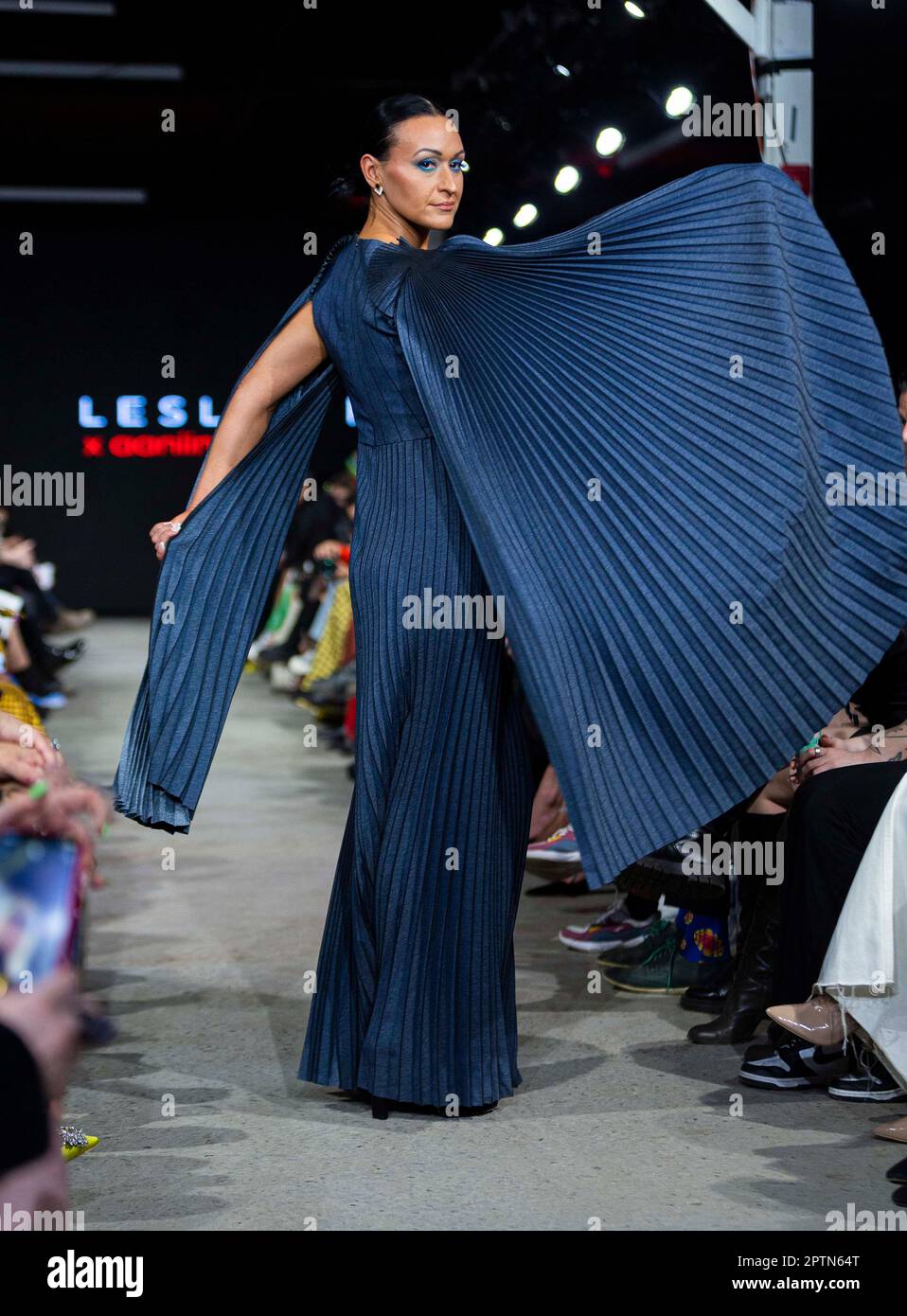 Toronto, Canada. 27th Apr, 2023. A model presents a creation at the 2023 Fashion Art Toronto ...
