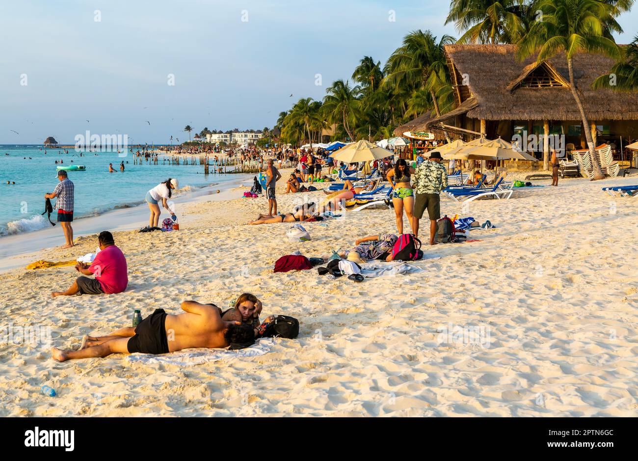 People on Playa Norte beach, Isla Mujeres, Caribbean Coast, Cancun ...
