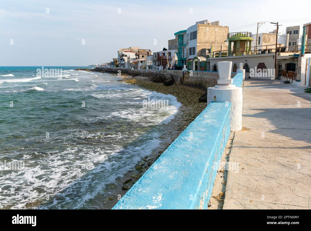Coastal promenade walkway on east coast of Isla Mujeres, Caribbean ...