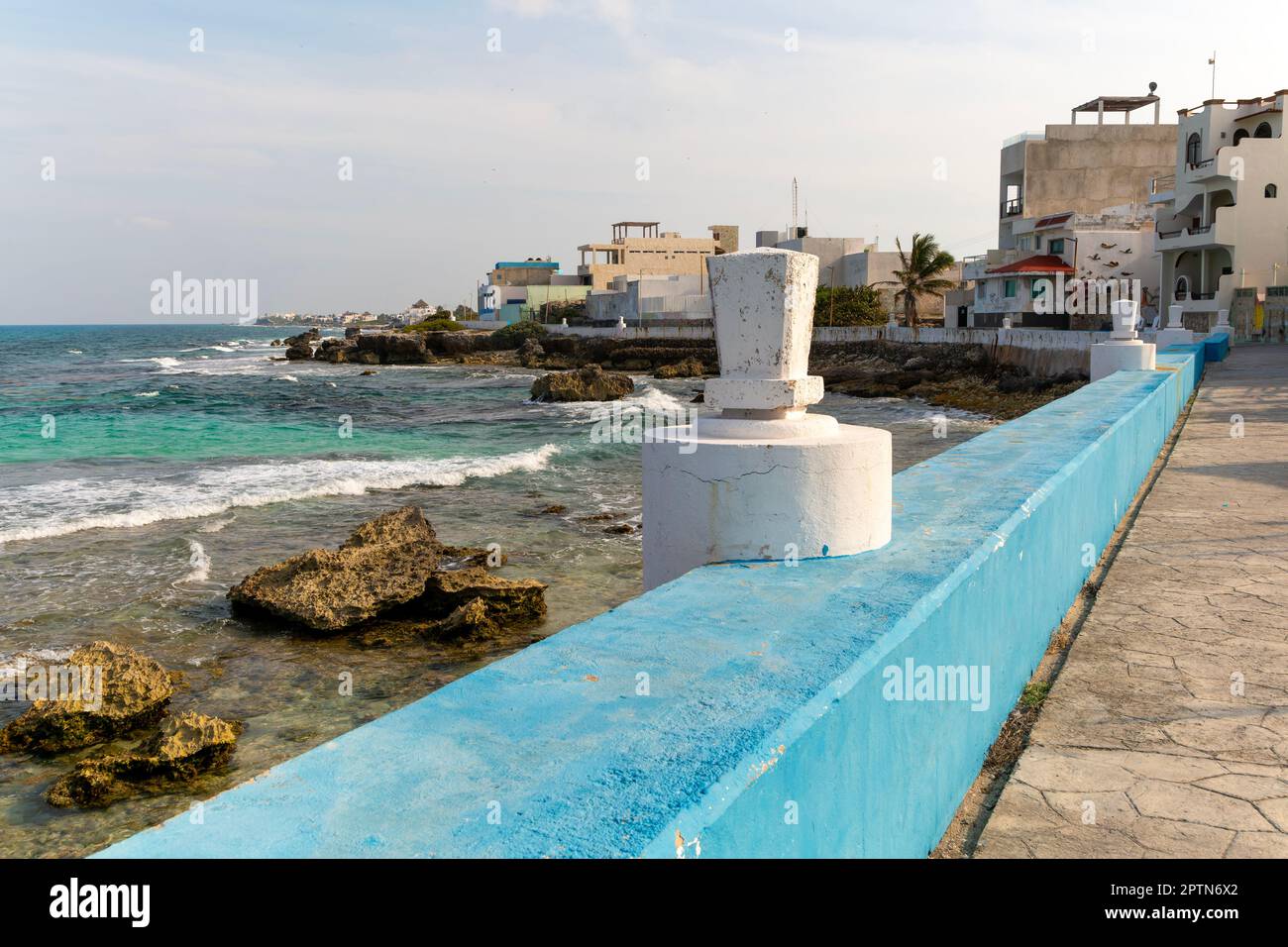 Coastal promenade walkway on east coast of Isla Mujeres, Caribbean ...